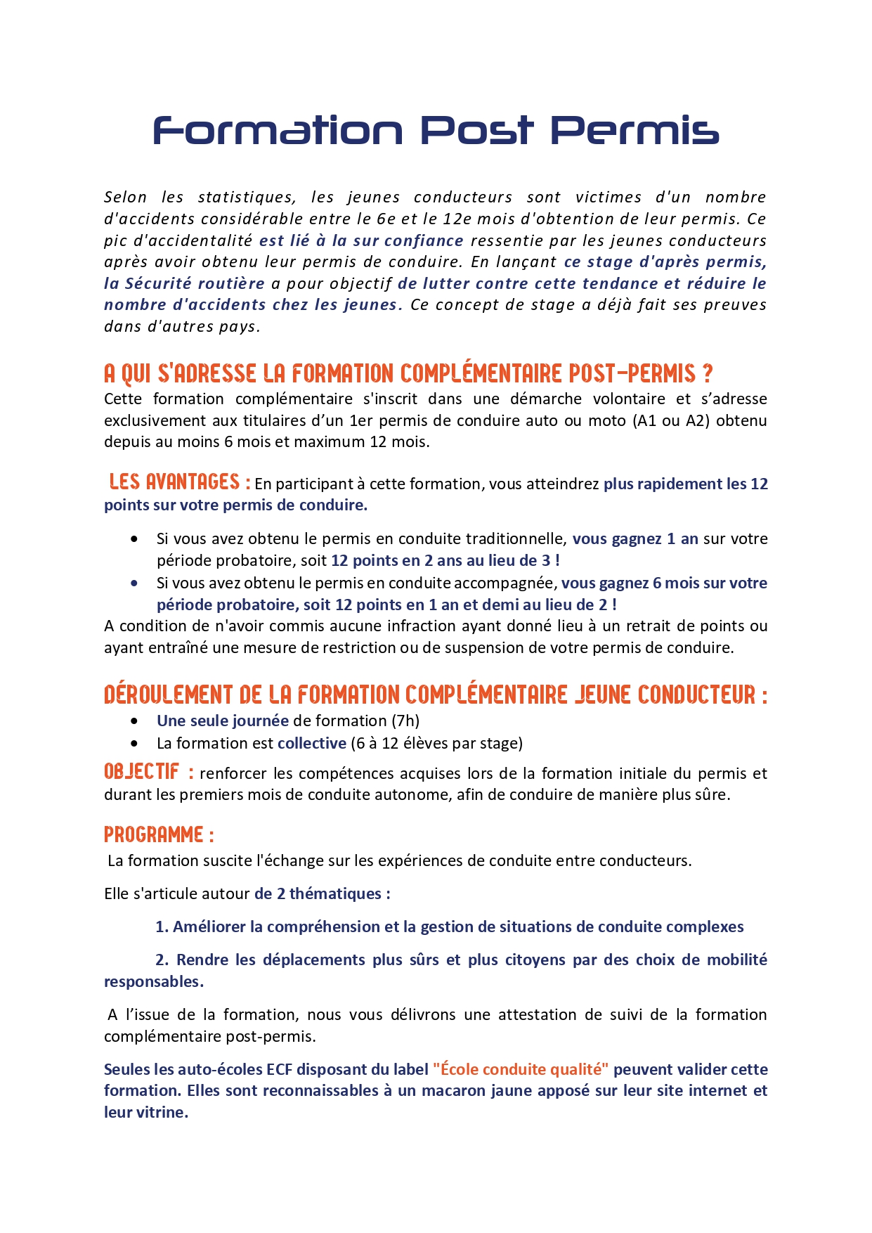 Formation Post Permis | Mdriving